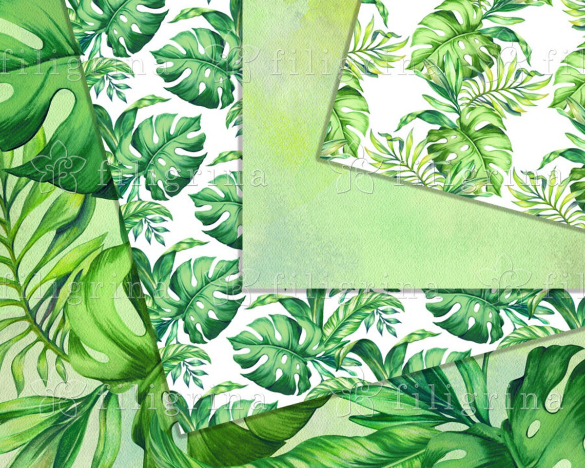 Tropical Leaves WATERCOLOR Clip Art. Fresh Foliage, Jungle Nature ...
