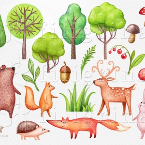 WOODLAND FRIENDS Watercolor Clip Art. Forest Trees Animals - Etsy