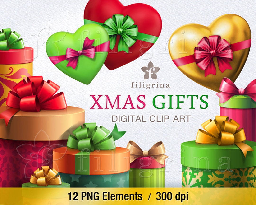 Christmas GIFTS Digital Clip Art. 12 PNG Elements. Birthday Holiday ...
