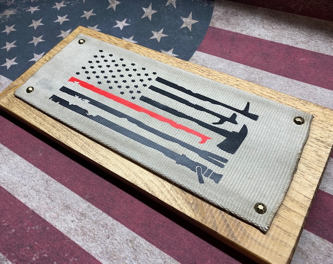 Fire Hose Firefighter Red Stripe Flag Wall Sign Handmade Firefighter ...