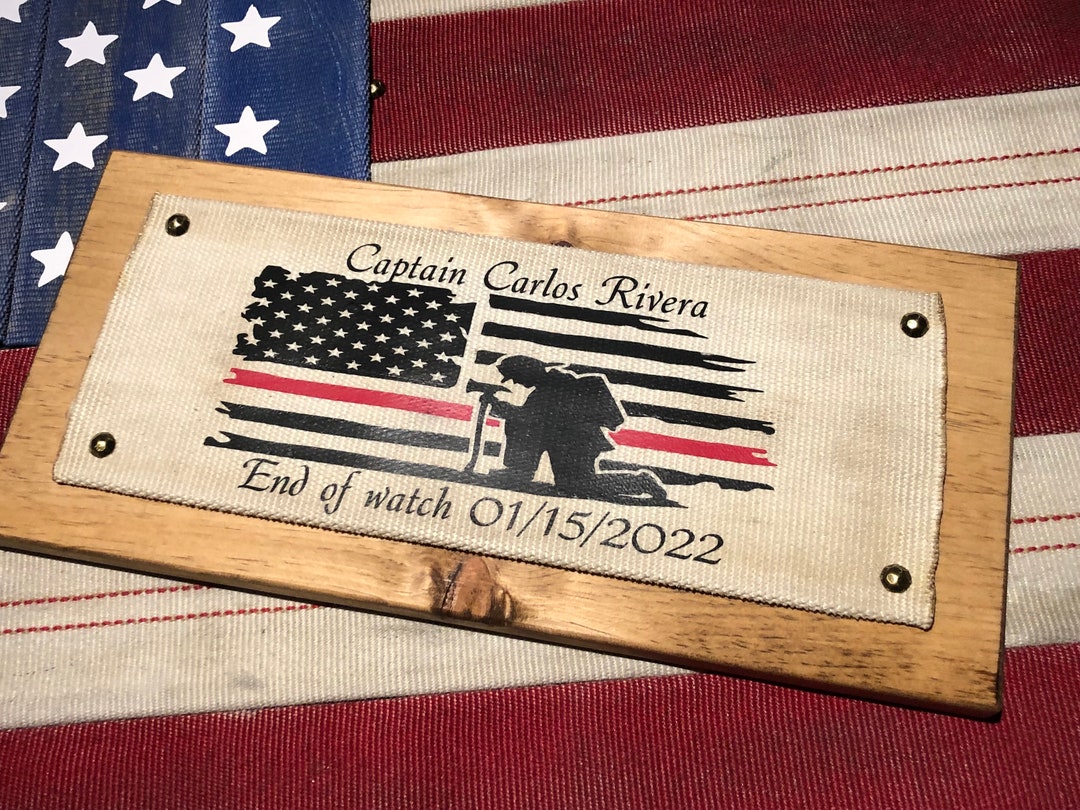 Personalized Fire Hose Flag Wall Sign Handmade firefighter - Etsy