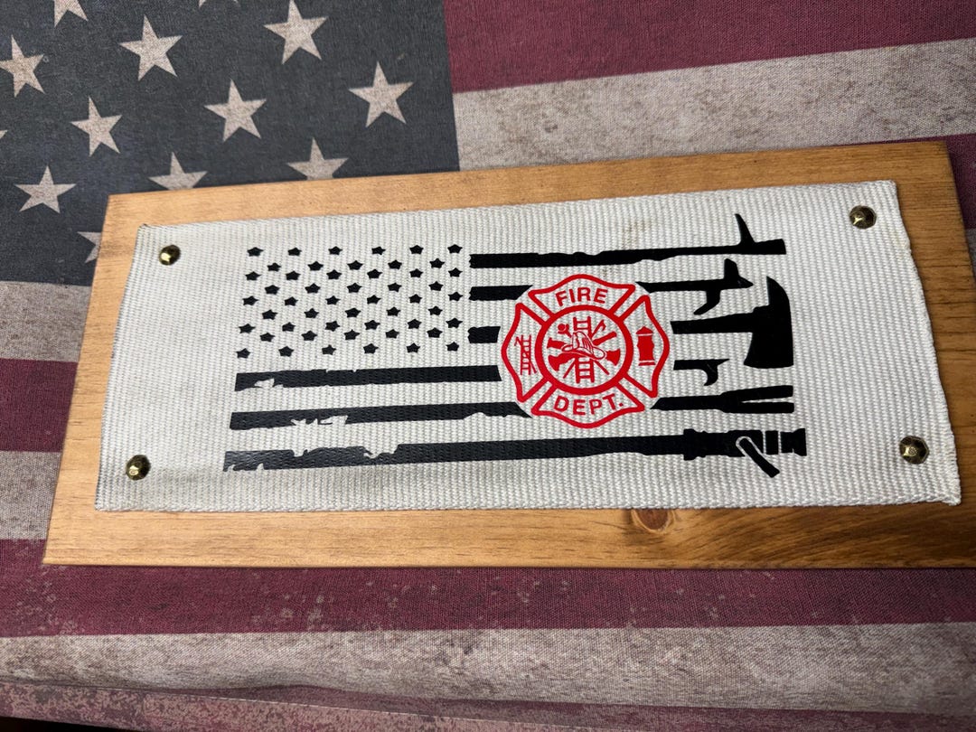 Fire Hose Firefighter Flag Wall Sign Handmade Firefighter Upcycled ...