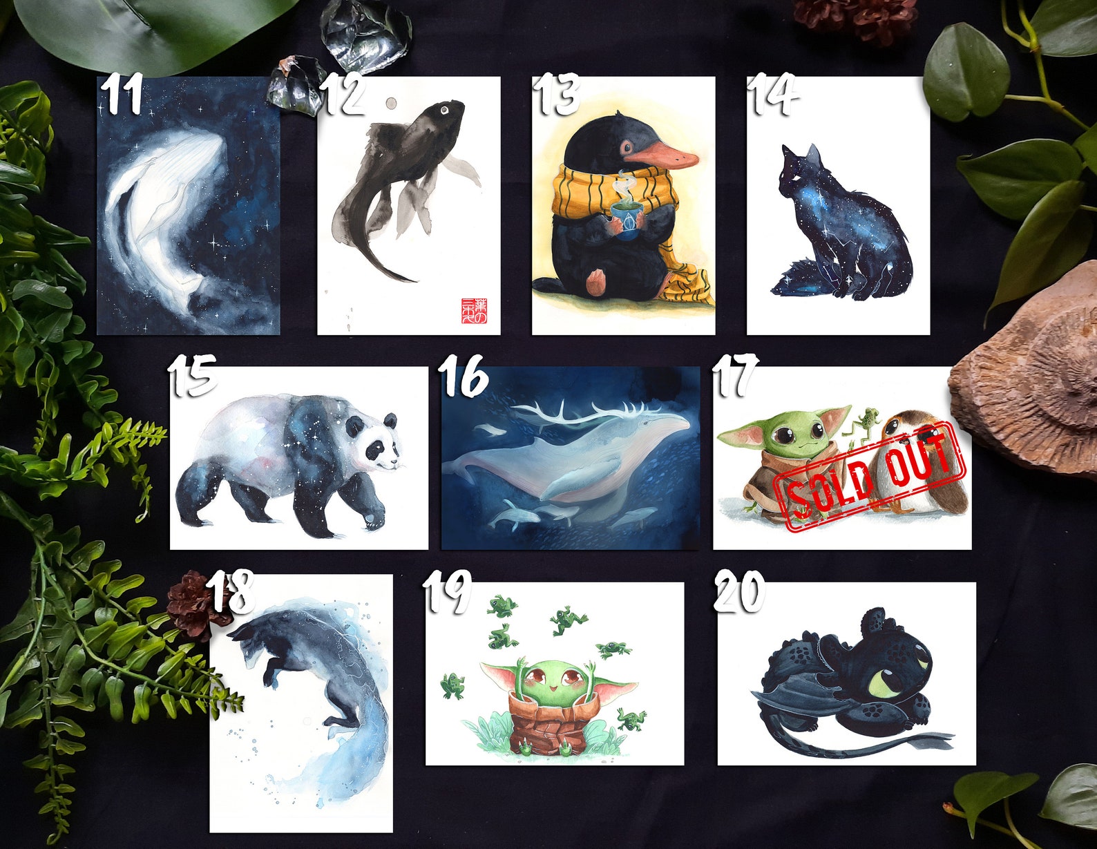 A6 Watercolor Printed Cards Nature and Fantasy Animals and - Etsy