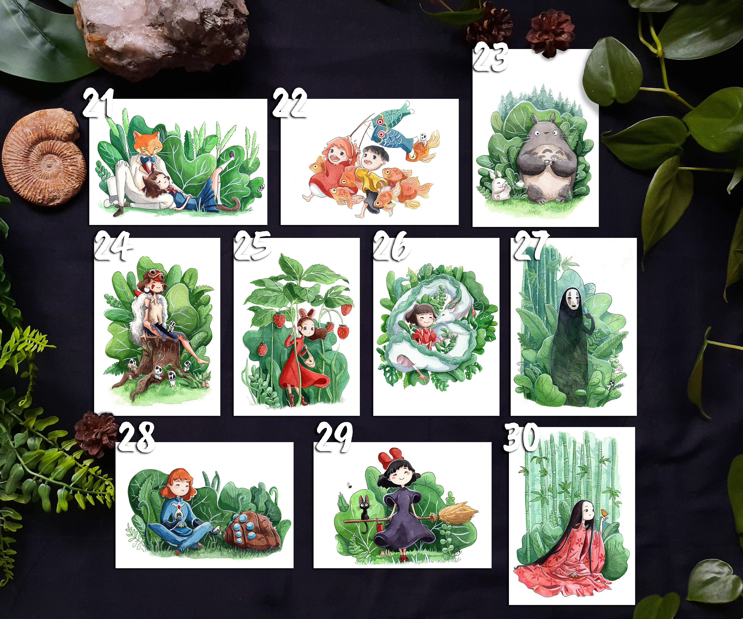 A6 Watercolor Printed Cards Nature and Fantasy Animals and | Etsy