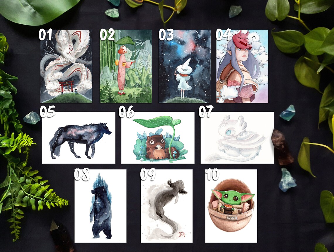 A6 Watercolor Printed Cards Nature and Fantasy Animals and - Etsy