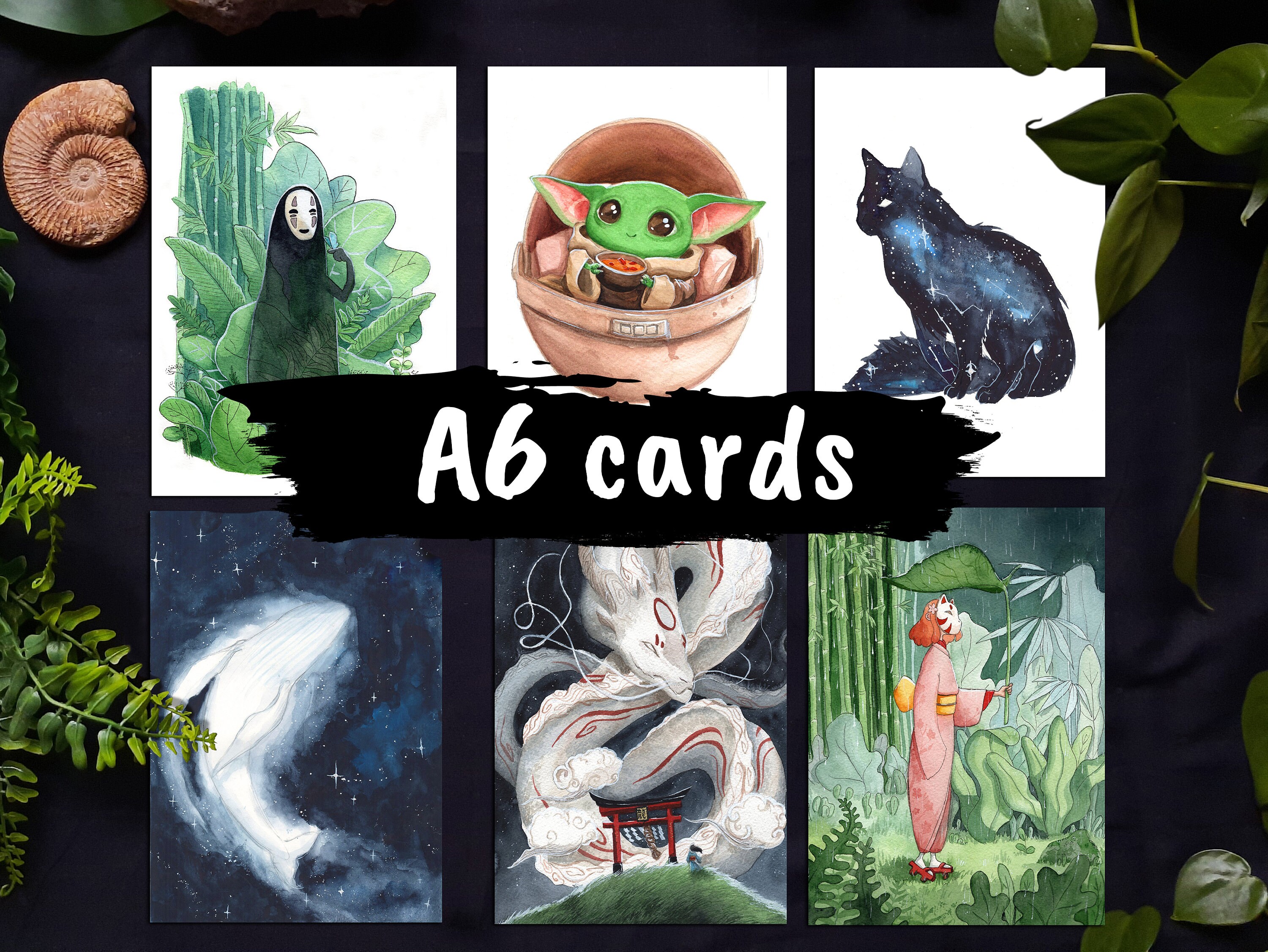 A6 Watercolor Printed Cards Nature and Fantasy Animals and | Etsy