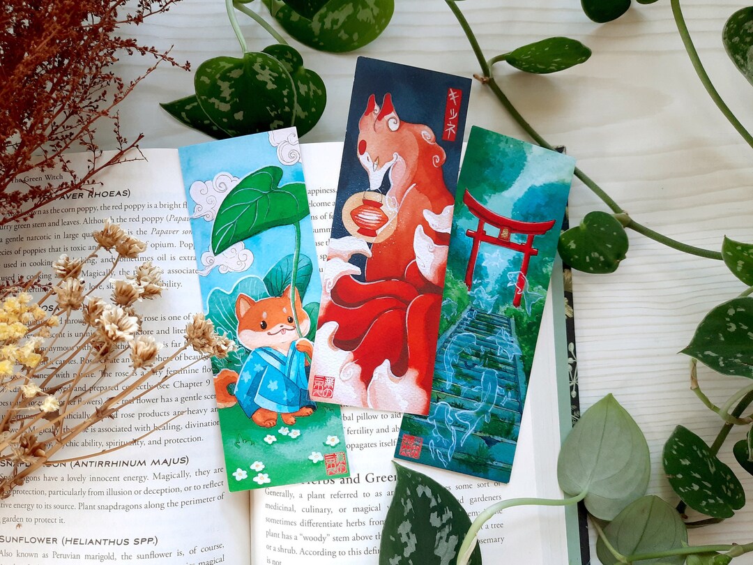 Japan Inspired Bookmarks Watercolor Painting Colorful Illustration - Etsy