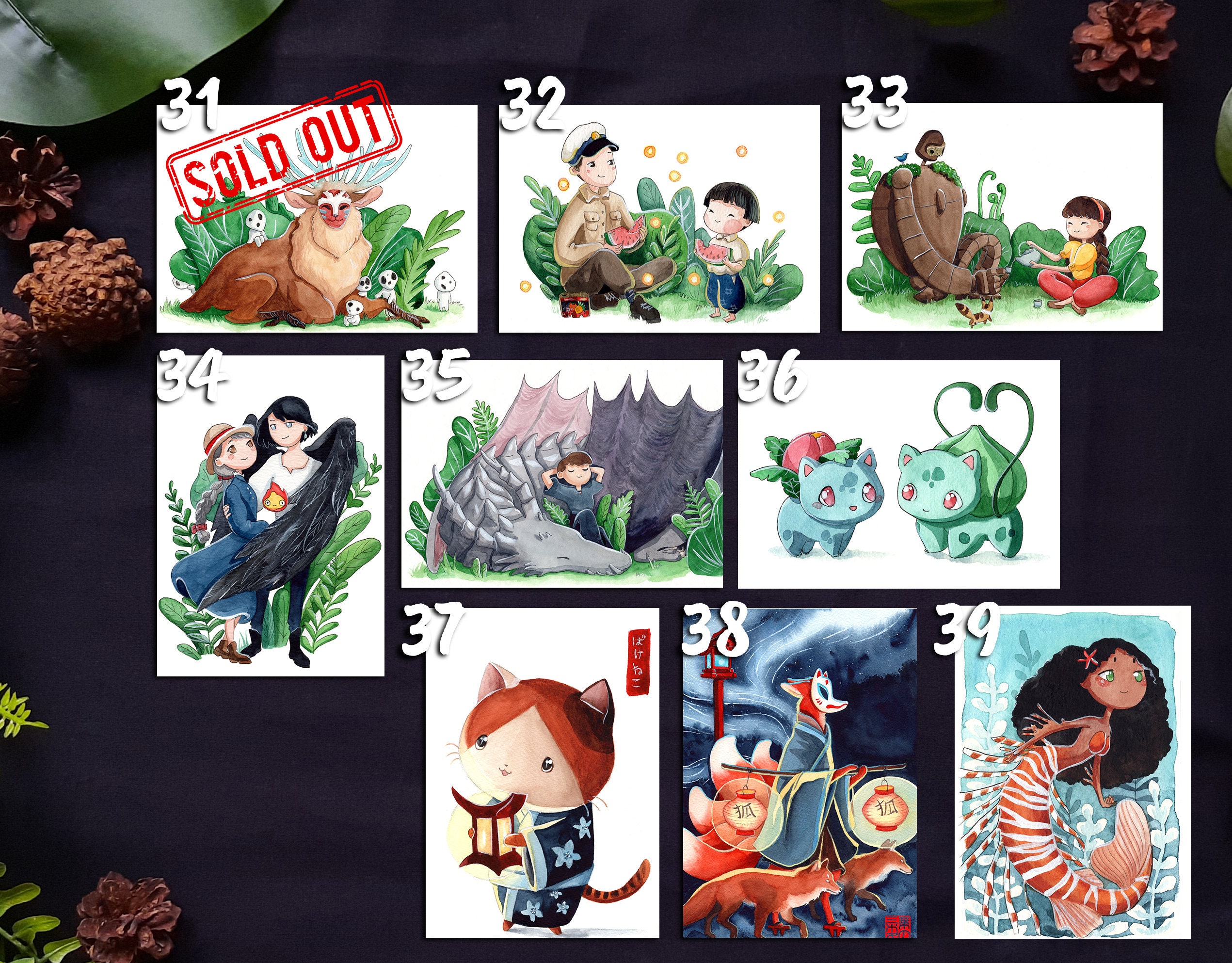 A6 Watercolor Printed Cards Nature and Fantasy Animals and - Etsy