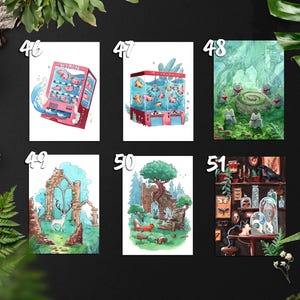 A6 Watercolor Printed Cards - Nature and Fantasy - Animals and Plants ...