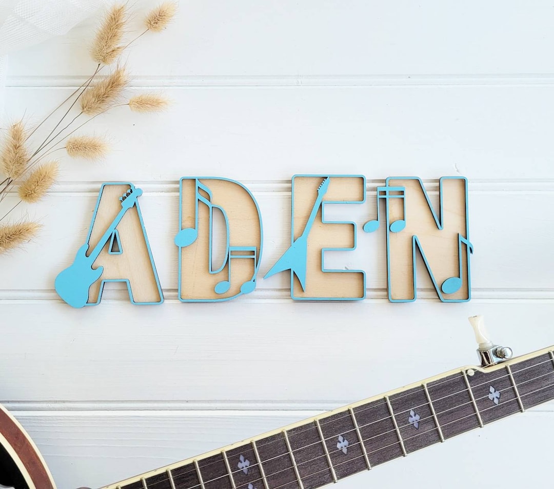 Wooden Name Letters Personalised Name Signs for Kids Room Guitar Letter ...