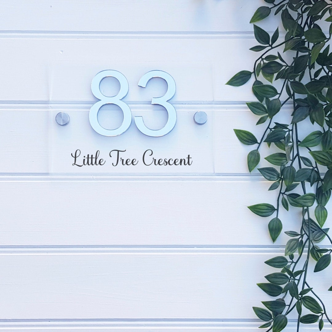 Modern contemporary door number sign personalised acrylic in a choice ...