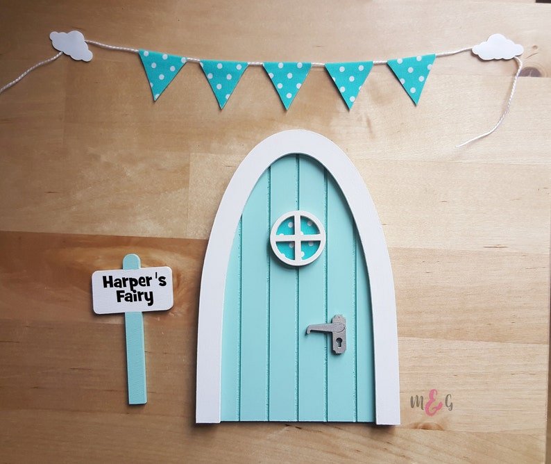 Personalised pastel blue Fairy door great decor for childrens | Etsy