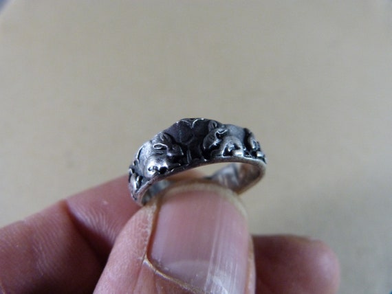 RING Rabbits and birds Solid silver hallmark .925 Wed… - Gem