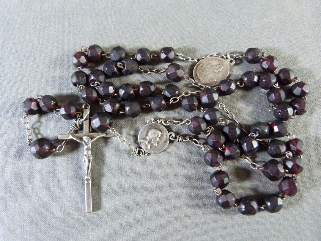 Large French Antique Rosary Black Jet Faceted Pearls Beads Crucifix ...