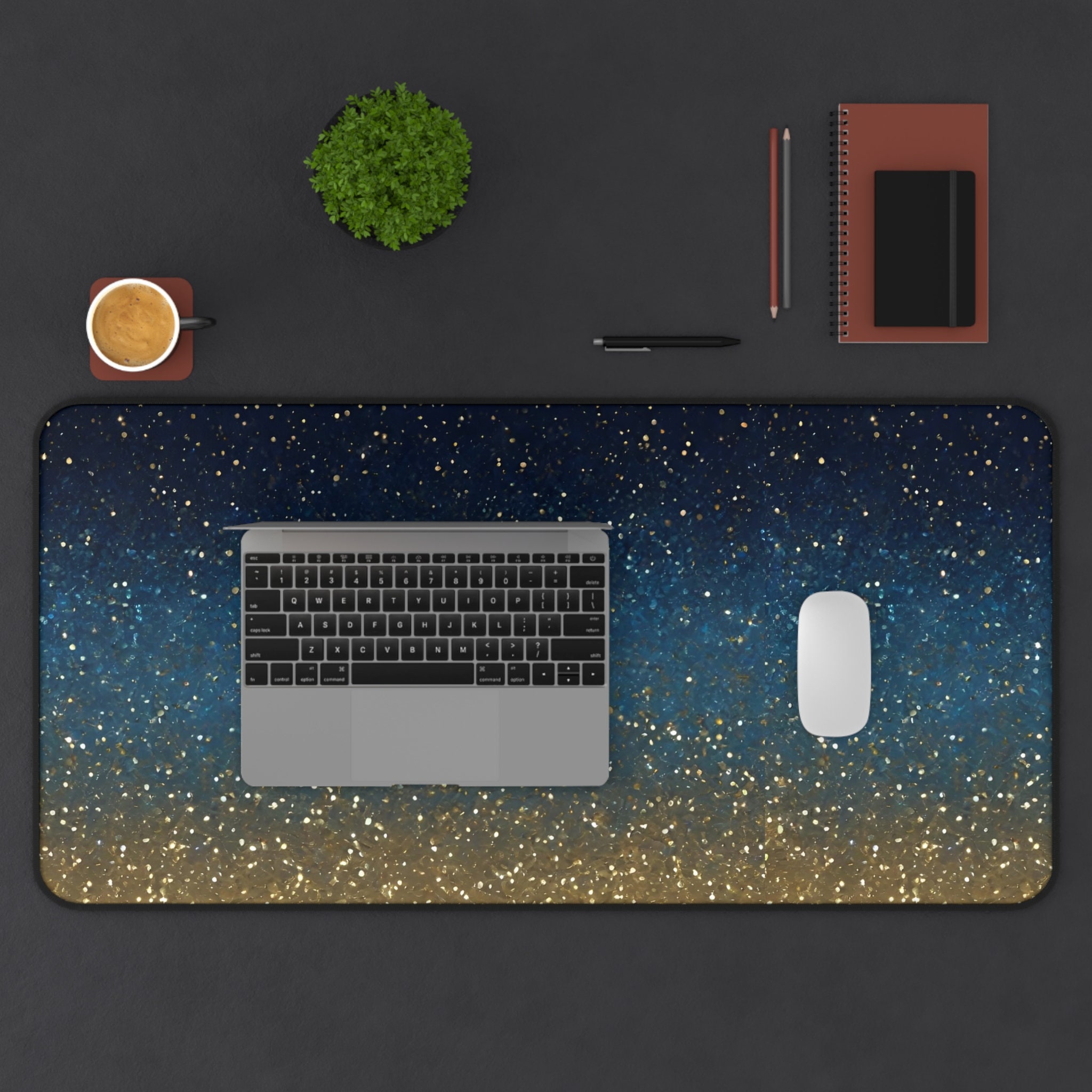 Blue and Gold Glitter Desk Mat- Sparkly Mat- Ombre Blue Desk Mat- Extra ...