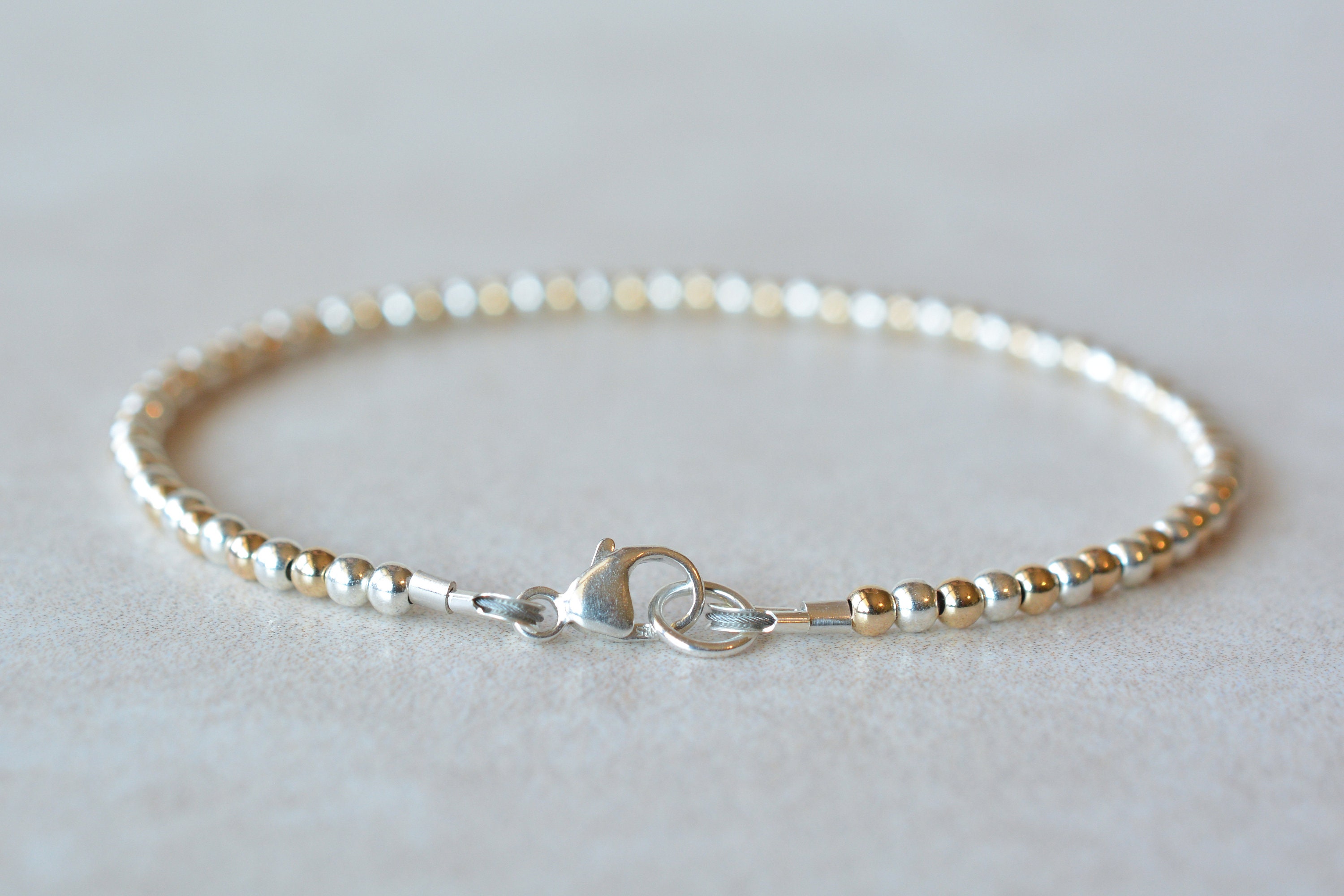 Yellow Gold Filled Sterling Silver Bracelet Round Beaded | Etsy