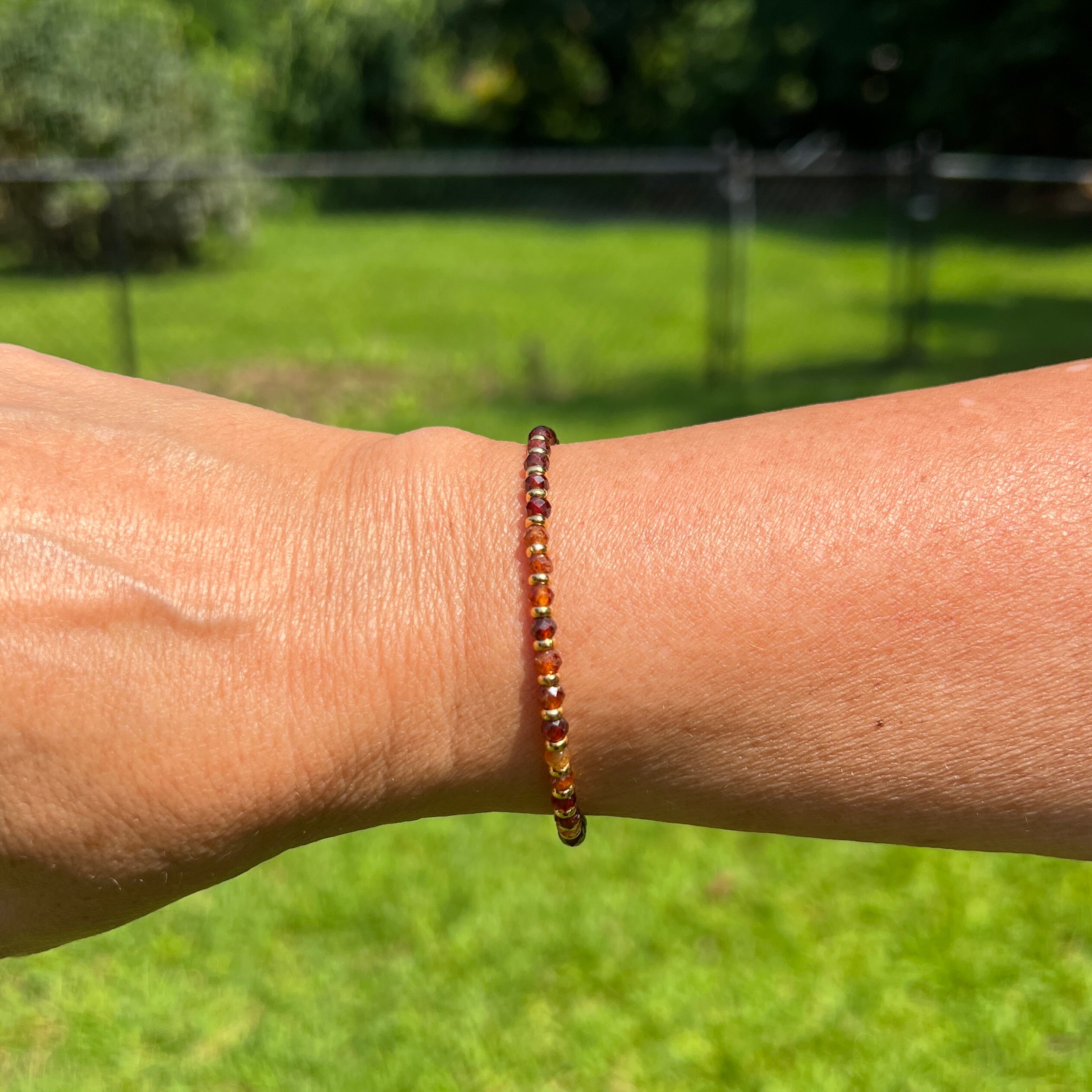 Natural Orange Hessonite Garnet Beaded Bracelet | Stacking or Layering ...