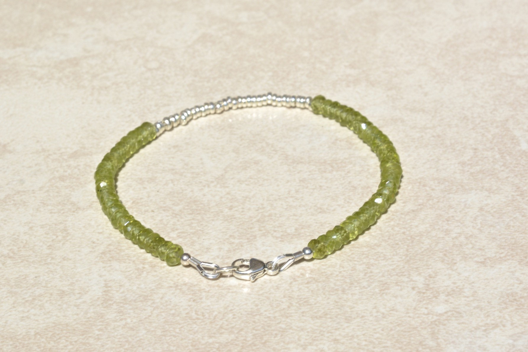 Peridot Bracelet, August Birthstone Beaded Bracelet, Sterling Silver ...