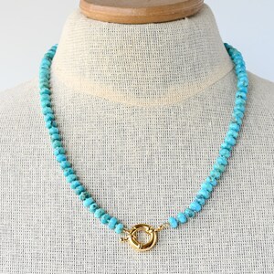 Hand Knotted Natural Kingman Turquoise Necklace With Gold Filled Clasp ...