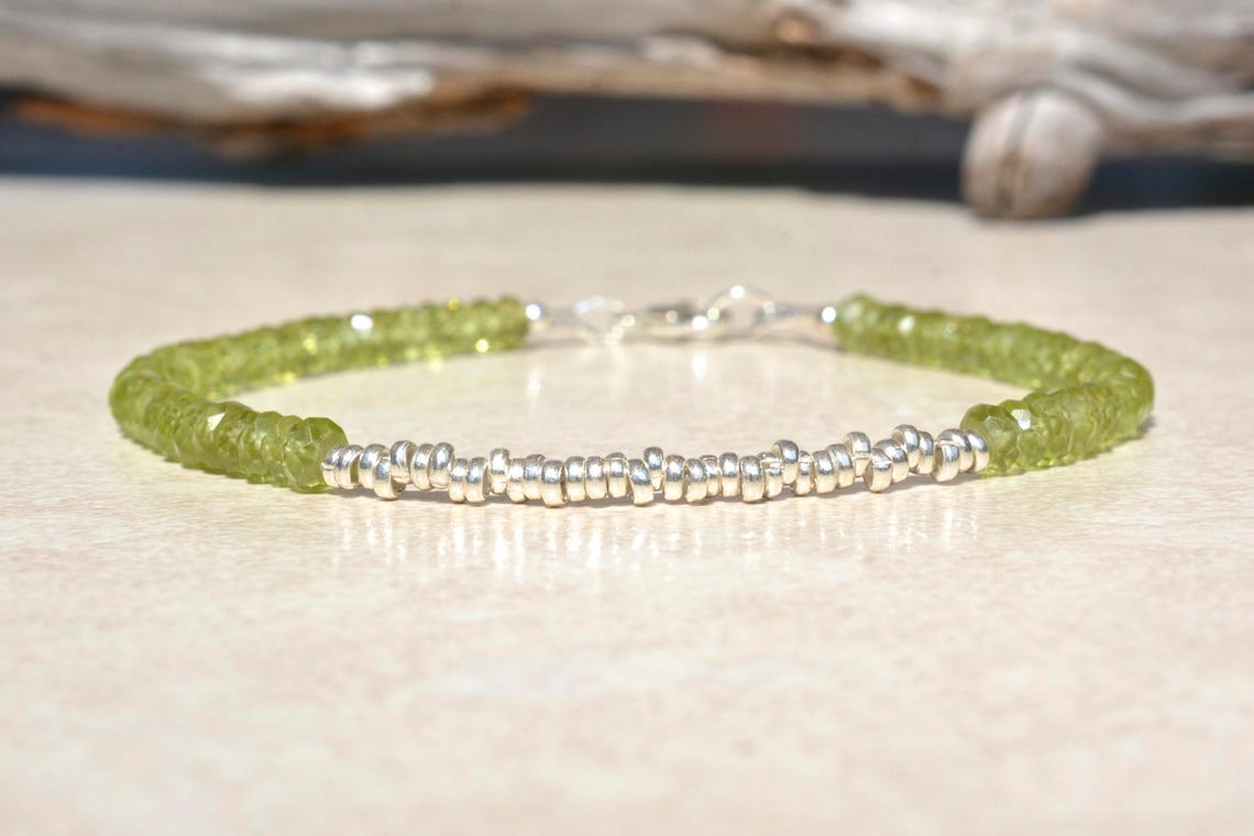 Peridot Bracelet, August Birthstone Beaded Bracelet, Sterling Silver ...