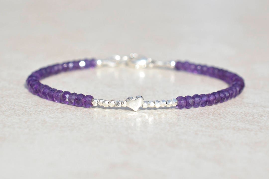 Amethyst Bracelet, February Birthstone Bracelet, Gemstone Beaded ...