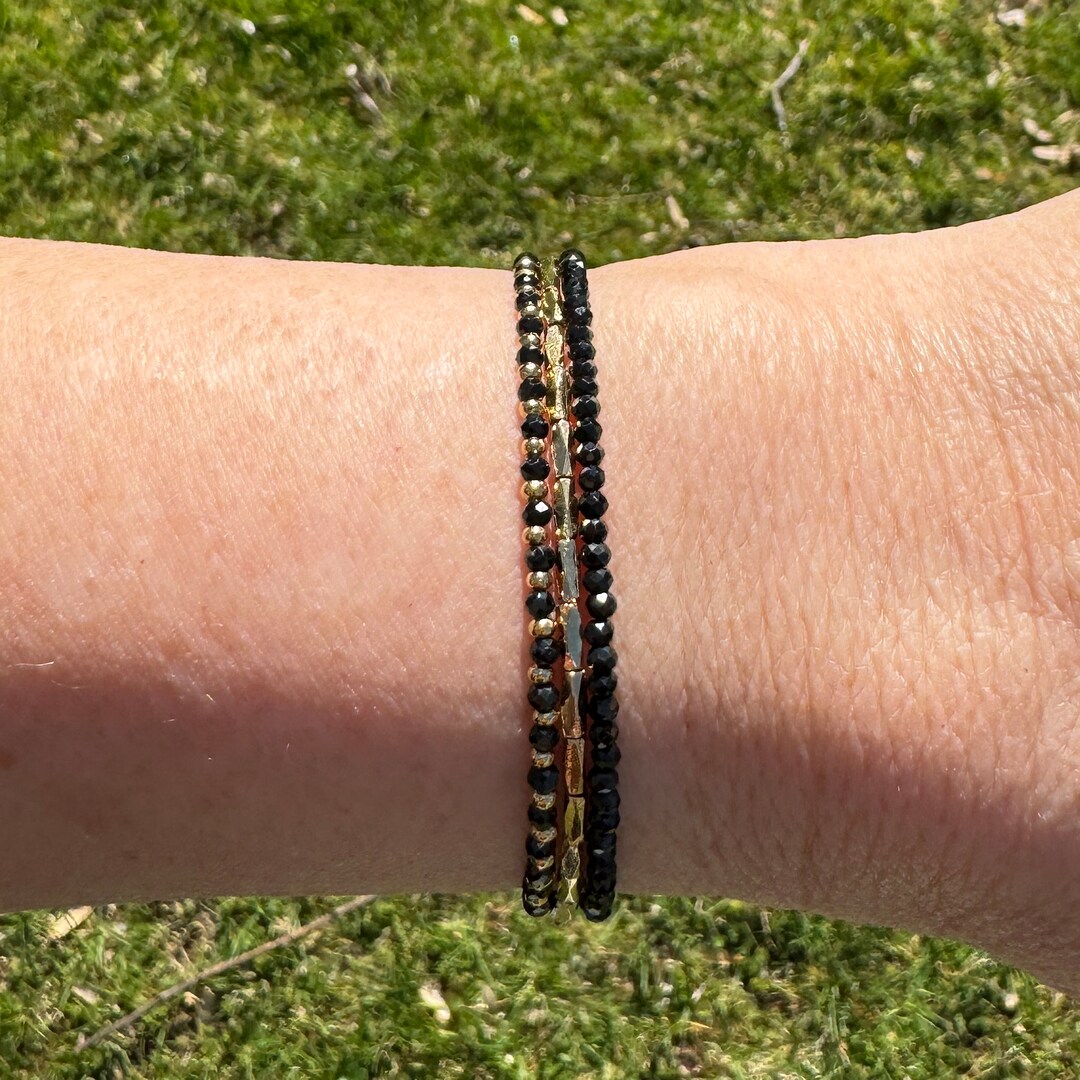 The Prom Party Stack With Beaded Black Spinel and Gold Bracelets ...