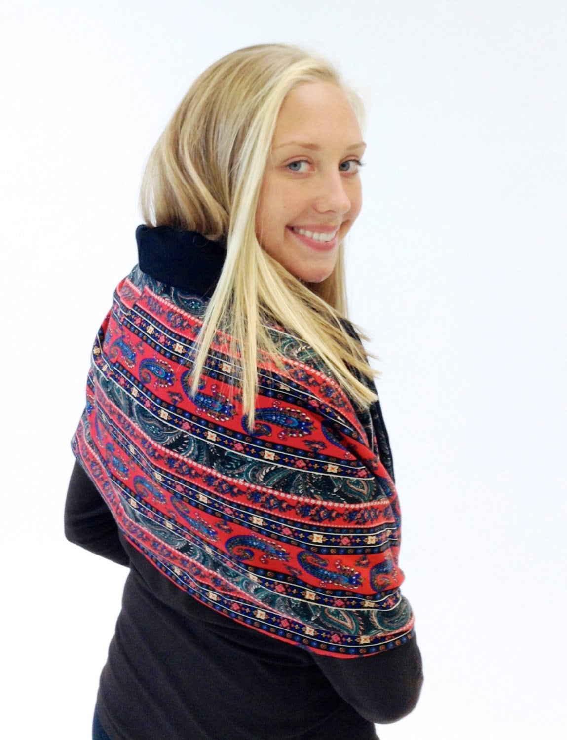 Women's Infinity Scarf - Stretch Jersey Cotton Cowl Scarf - Black and ...