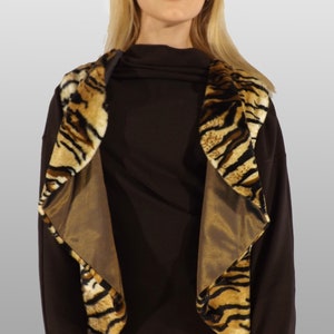 Women's Animal Print Vest, Tiger Stripe Open Front Boho Sleeveless ...