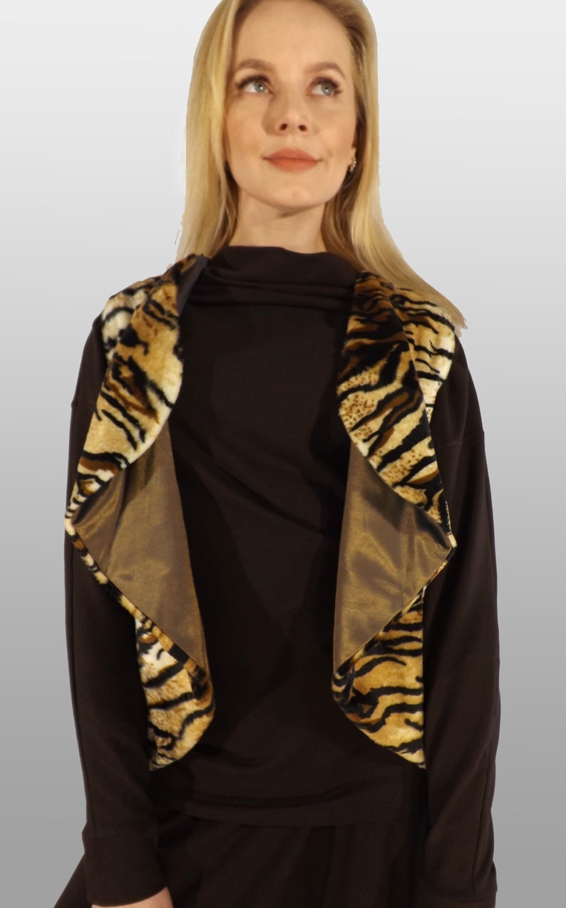 Women's Animal Print Vest, Tiger Stripe Open Front Boho Sleeveless ...
