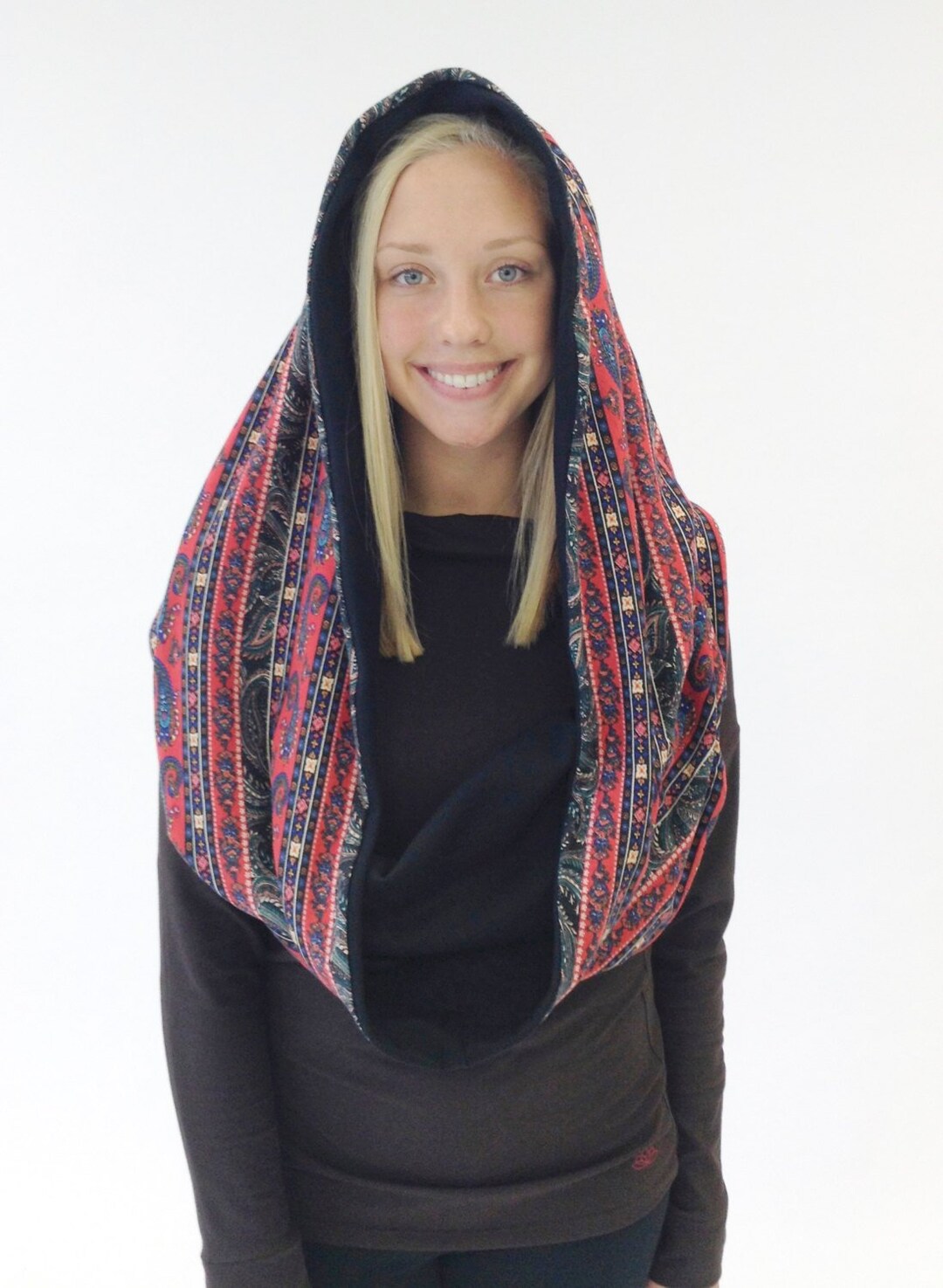 Women's Infinity Scarf - Stretch Jersey Cotton Cowl Scarf - Black and ...