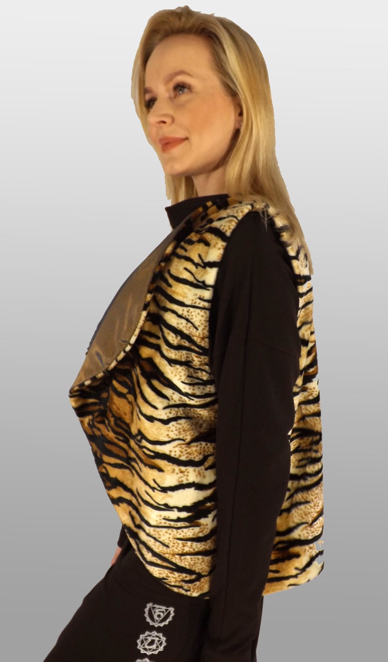 Women's Animal Print Vest, Tiger Stripe Open Front Boho Sleeveless ...