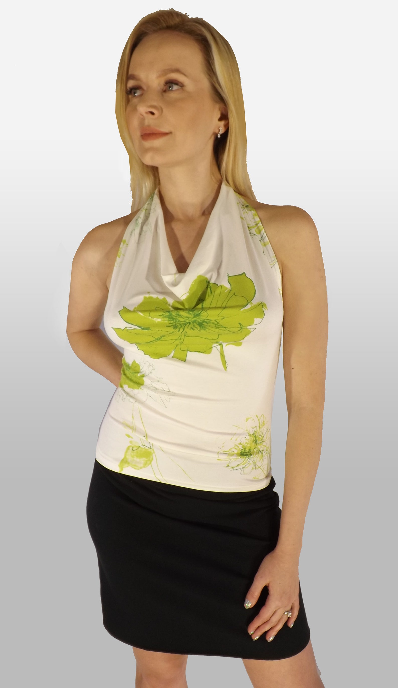 Women's Sleeveless Halter Neck Open Back Top, Drape Cowl Neck Stretch ...