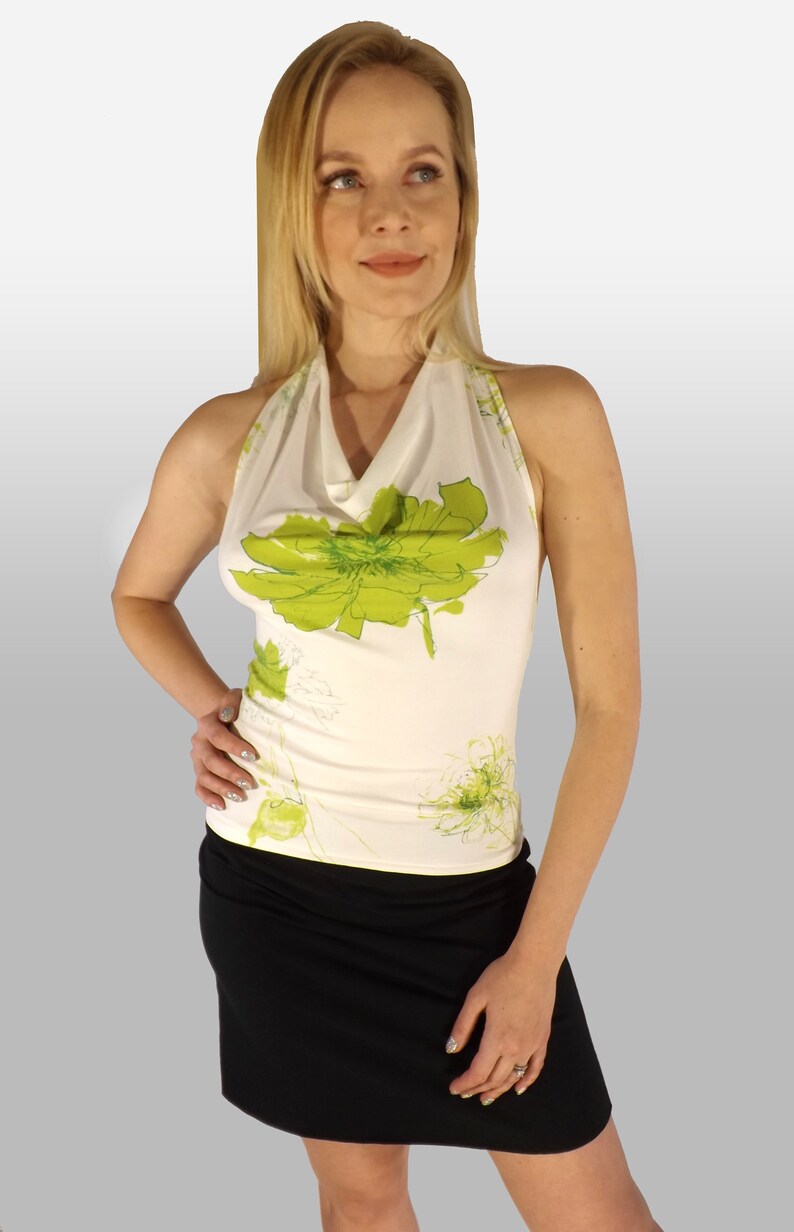 Women's Sleeveless Halter Neck Open Back Top, Drape Cowl Neck Stretch ...