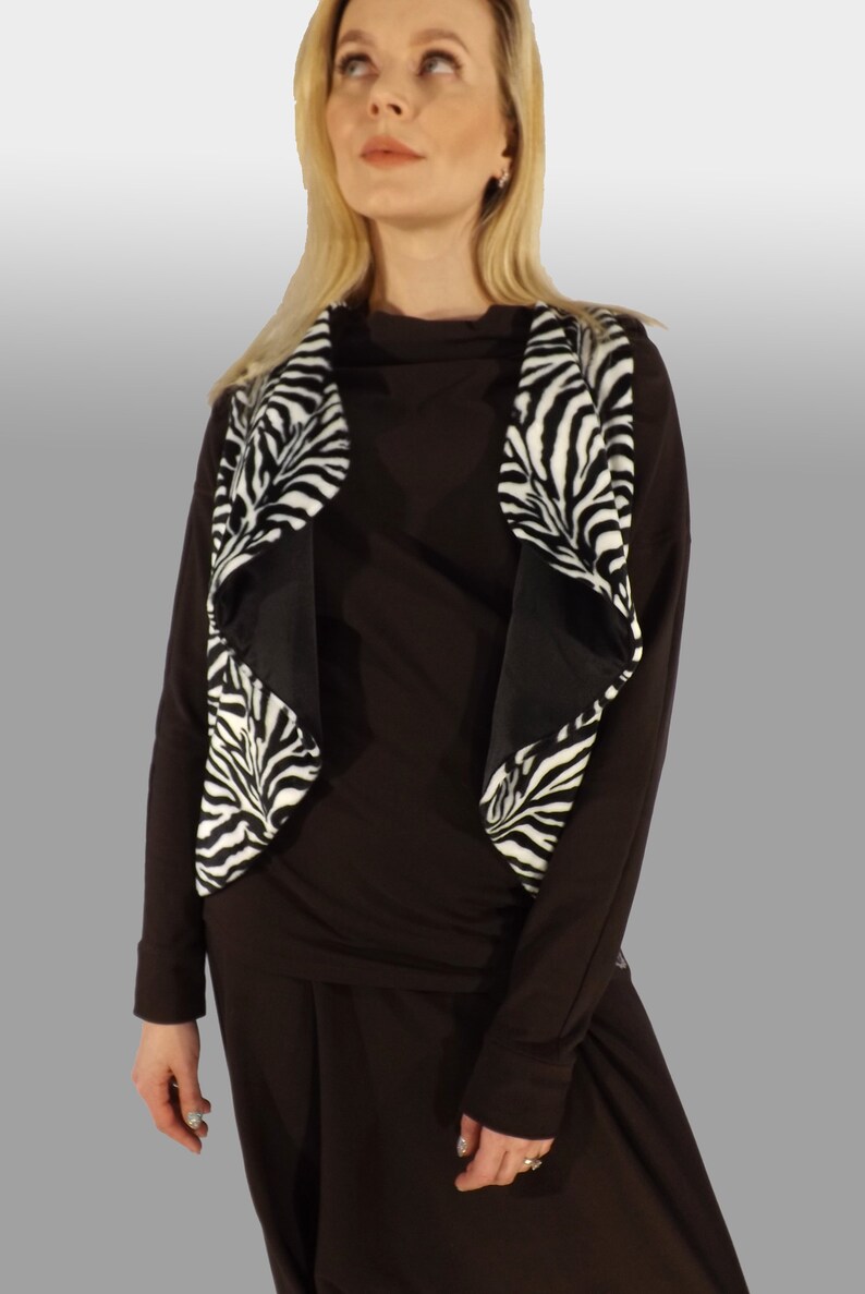 Women's Animal Print Vest, Zebra Open Front Boho Sleeveless Jacket, Fox ...