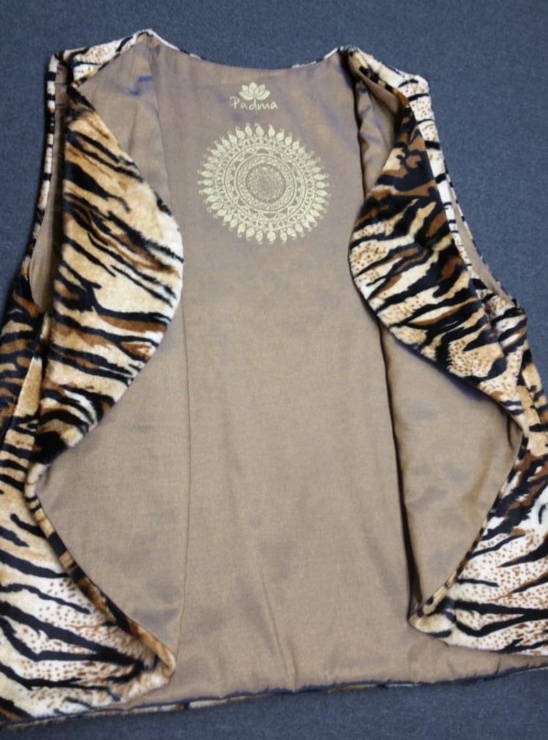 Women's Animal Print Vest, Tiger Stripe Open Front Boho Sleeveless ...