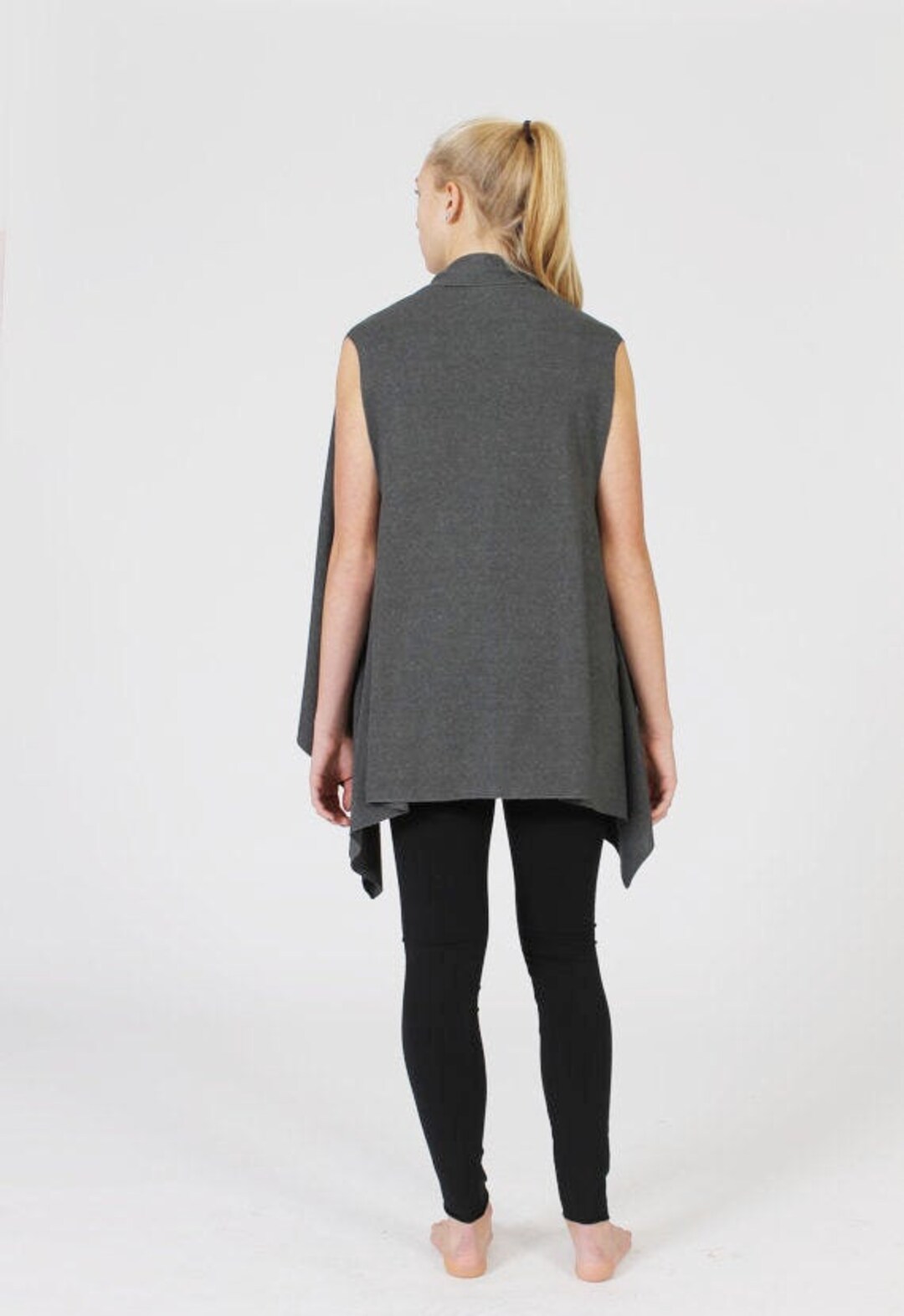 Women's Long Open Vest- Charcoal Oversized Layering Yoga,activewear ...