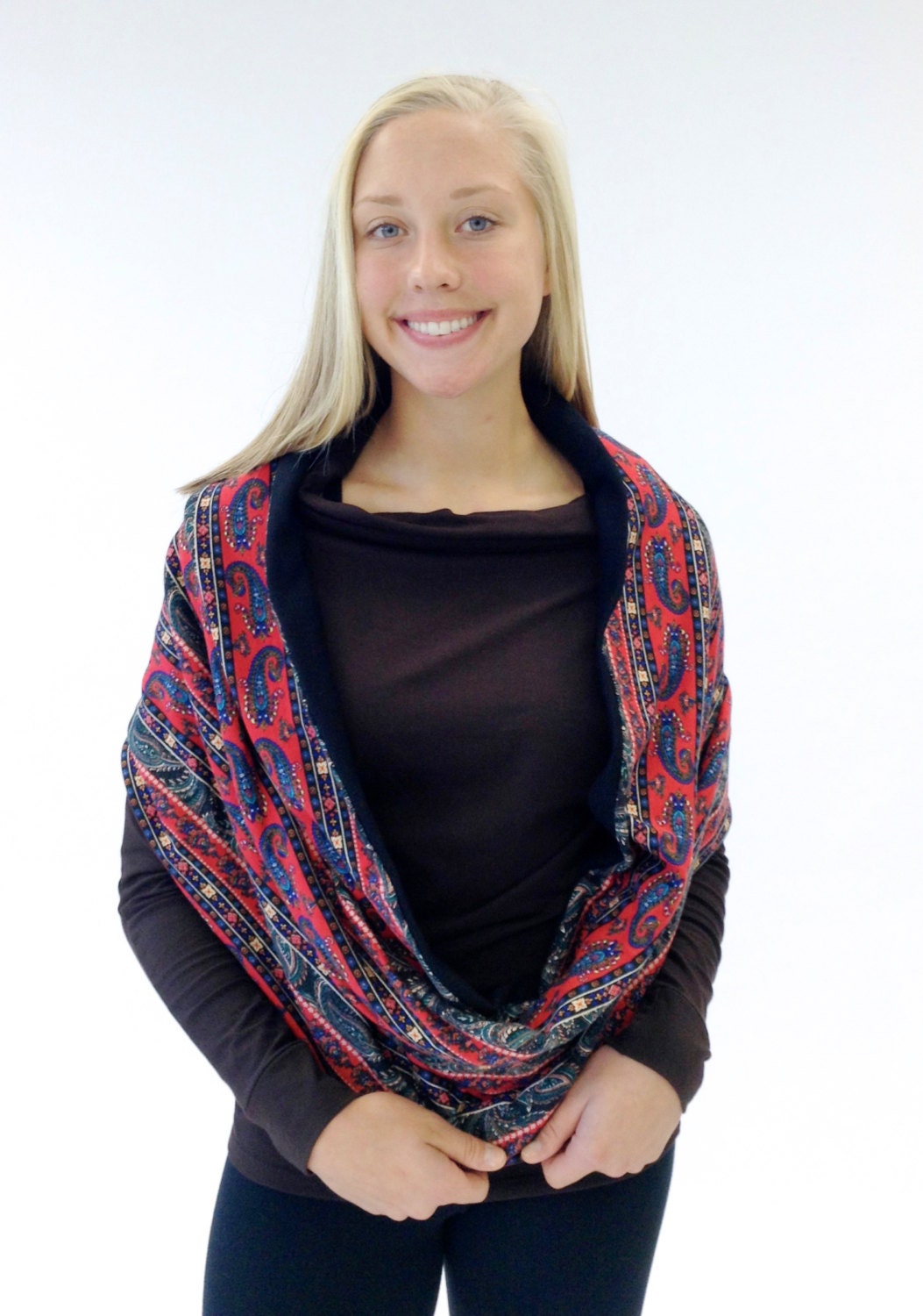 Women's Infinity Scarf - Stretch Jersey Cotton Cowl Scarf - Black and ...