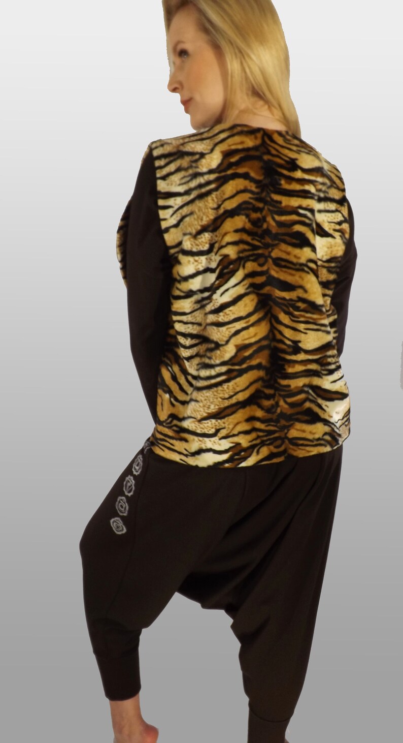 Women's Animal Print Vest, Tiger Stripe Open Front Boho Sleeveless ...