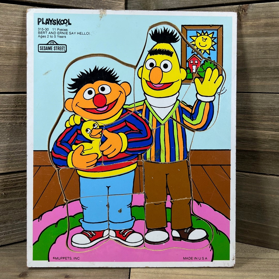 Vintage (1980's) Sesame Street "bert and Ernie Say Hello!" Wooden Tray ...