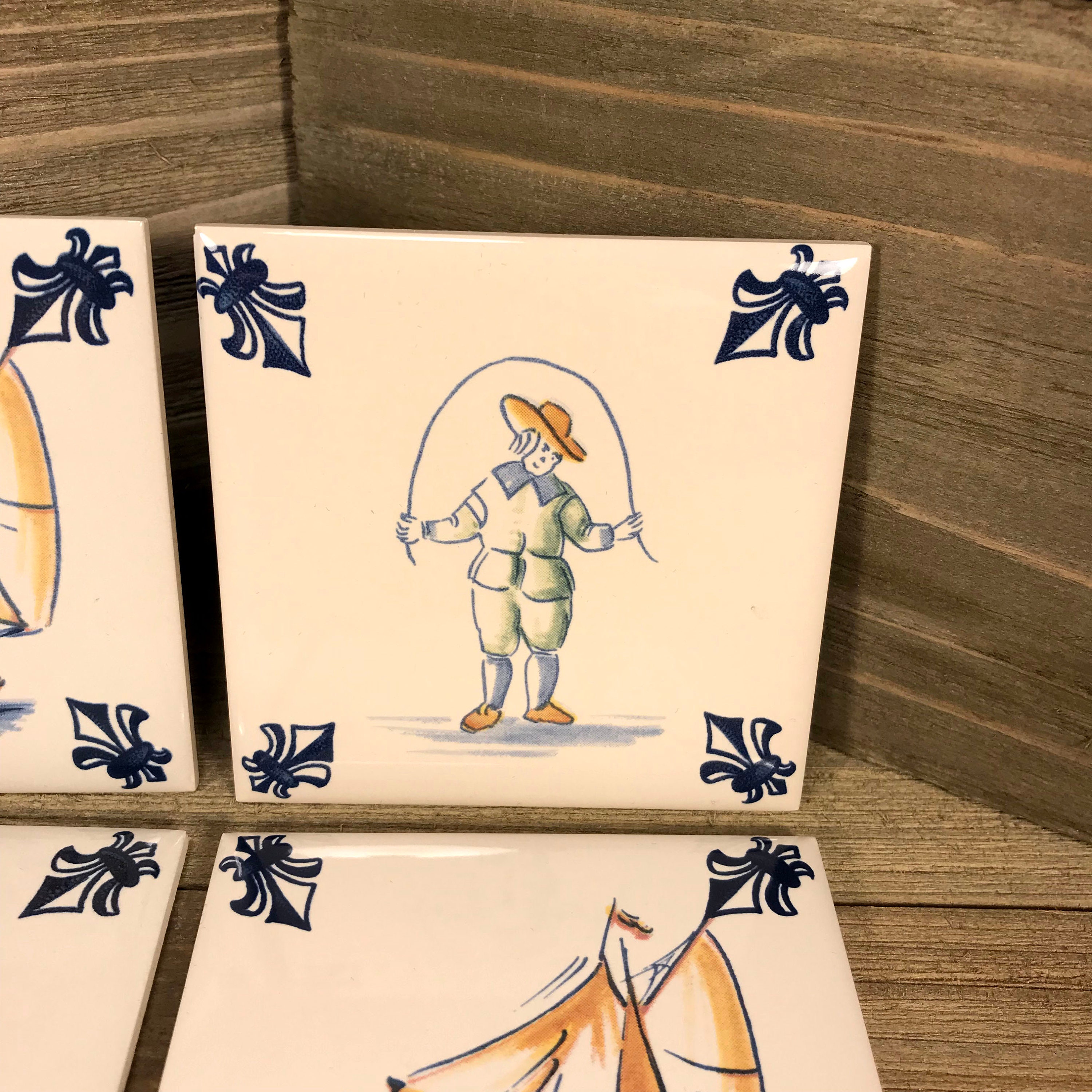 Vintage 1980's Delft Blue Polychrome Tile Coasters set of 4 FREE ...