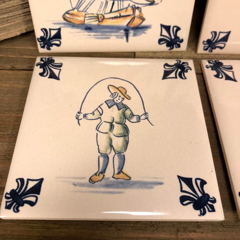 Vintage 1980's Delft Blue Polychrome Tile Coasters set of 4 FREE ...