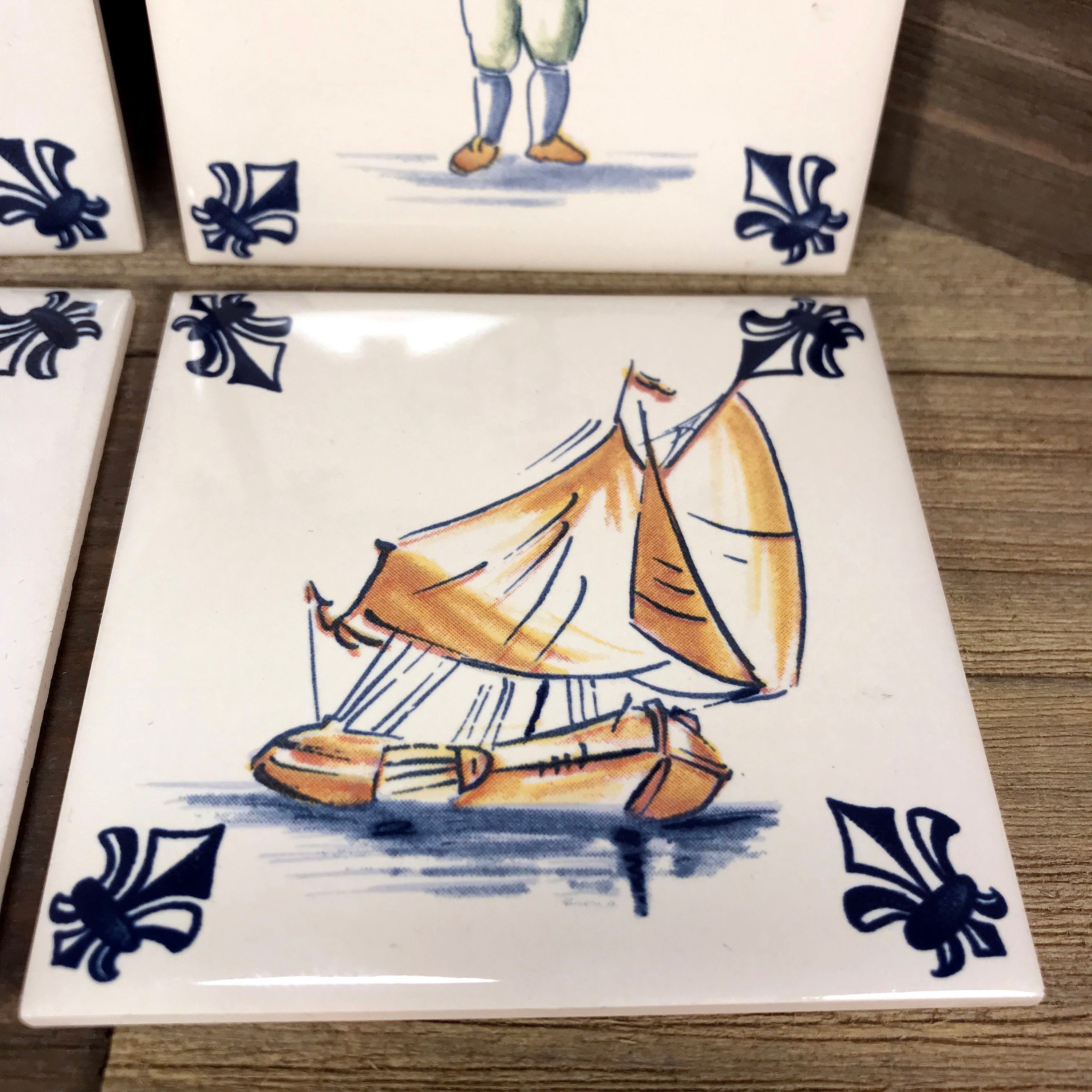 Vintage 1980's Delft Blue Polychrome Tile Coasters set of 4 FREE ...