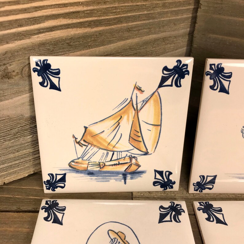 Vintage 1980's Delft Blue Polychrome Tile Coasters set of 4 FREE ...