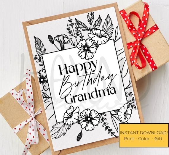 Printable Happy Birthday Grandma Card Colour Me - Etsy