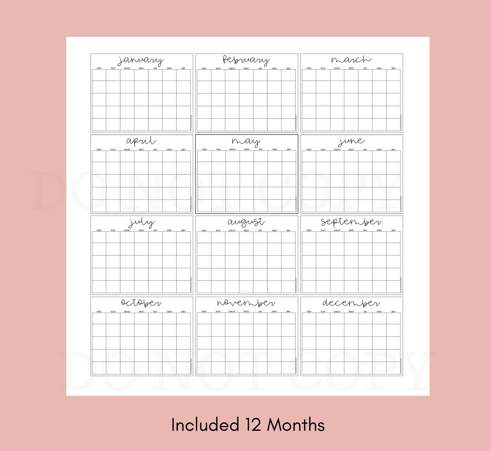 12 Month Printable Calendars - Modern Fun Blank Fill In - Etsy
