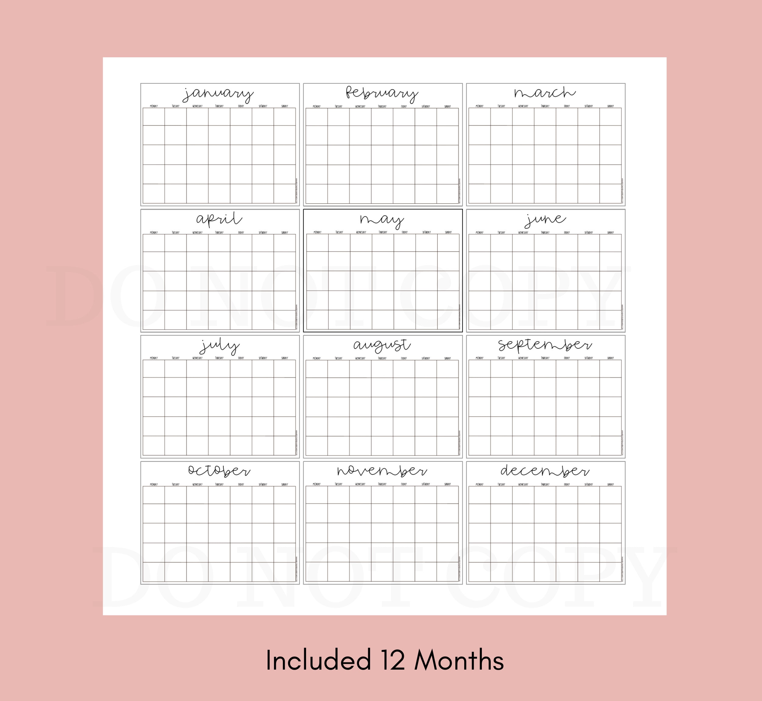 12 Month Printable Calendars Modern Fun Blank Fill In - Etsy Australia