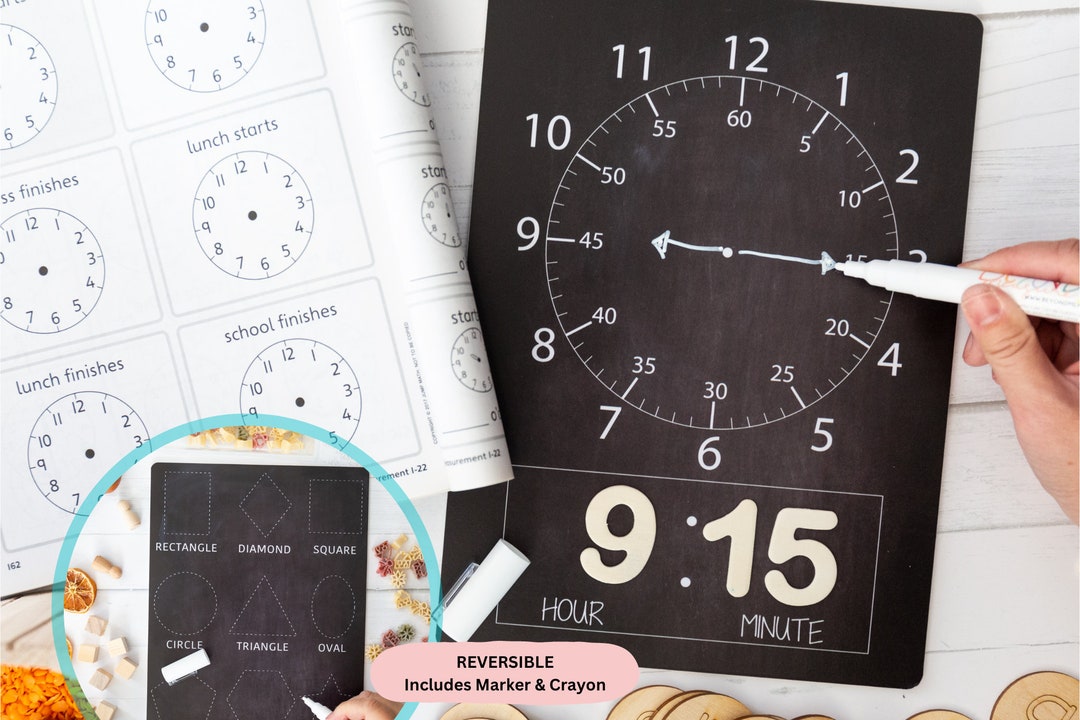 Clocks / Shapes Reversible Mini Learning Mat Learning - Chalk Crayon ...