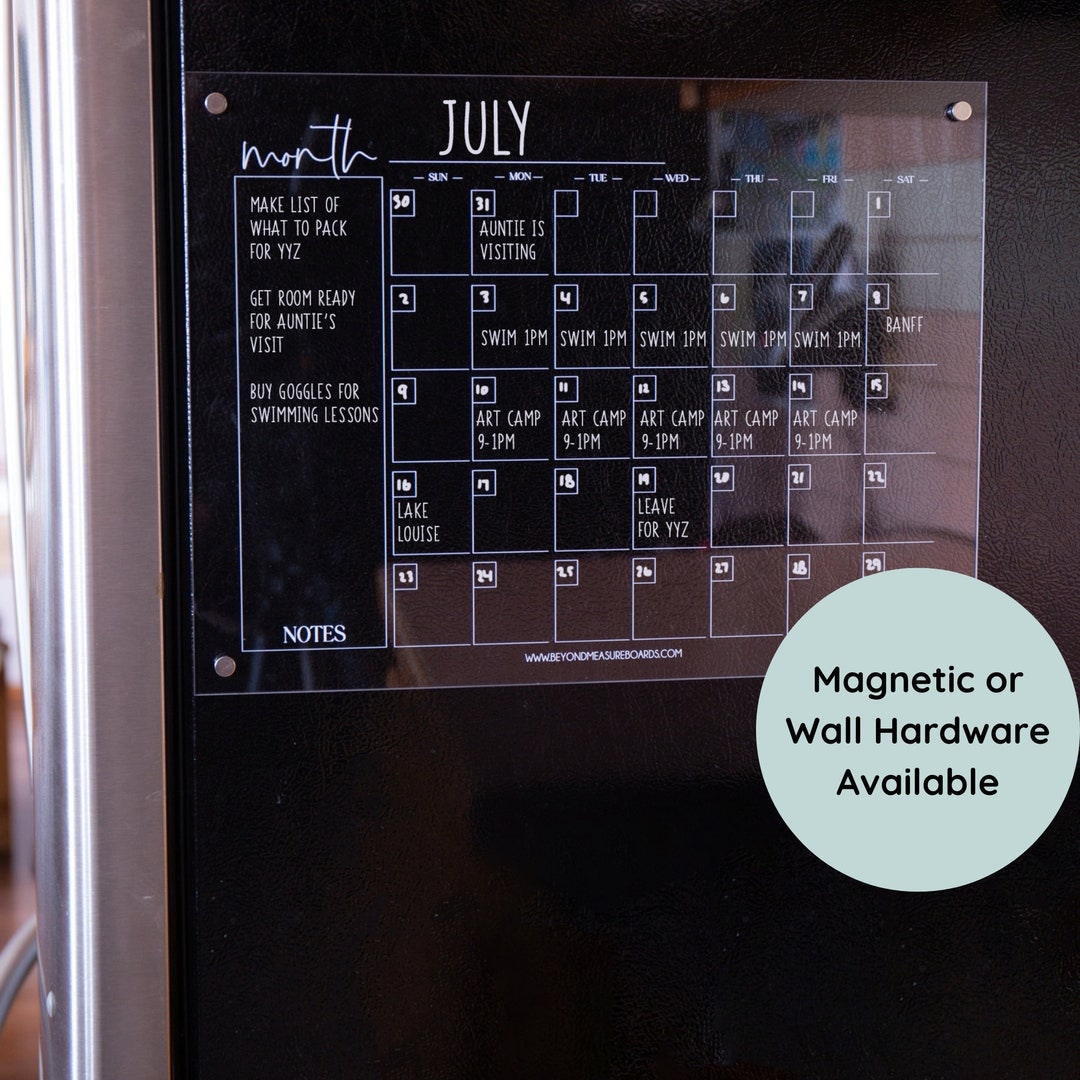 Magnetic Fridge or Wall Horizontal Acrylic Monthly Calendar Dry Erase ...