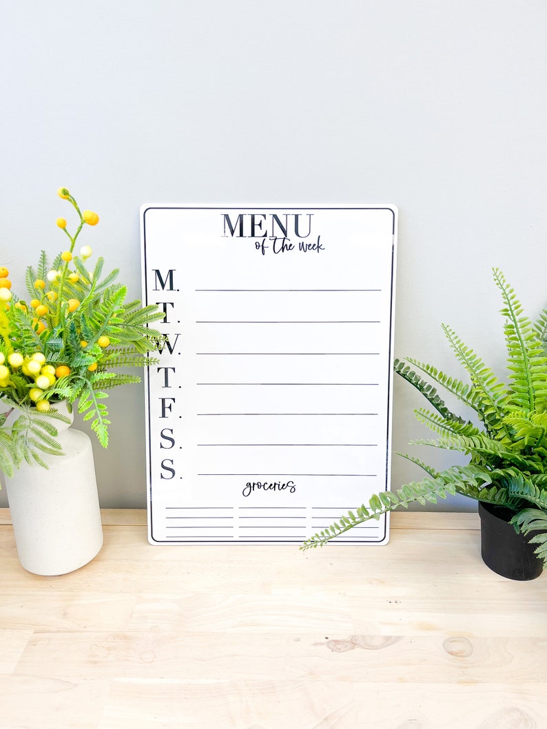 Weekly Menu Planner Dry Erasable Whiteboard Meal Planner - Etsy
