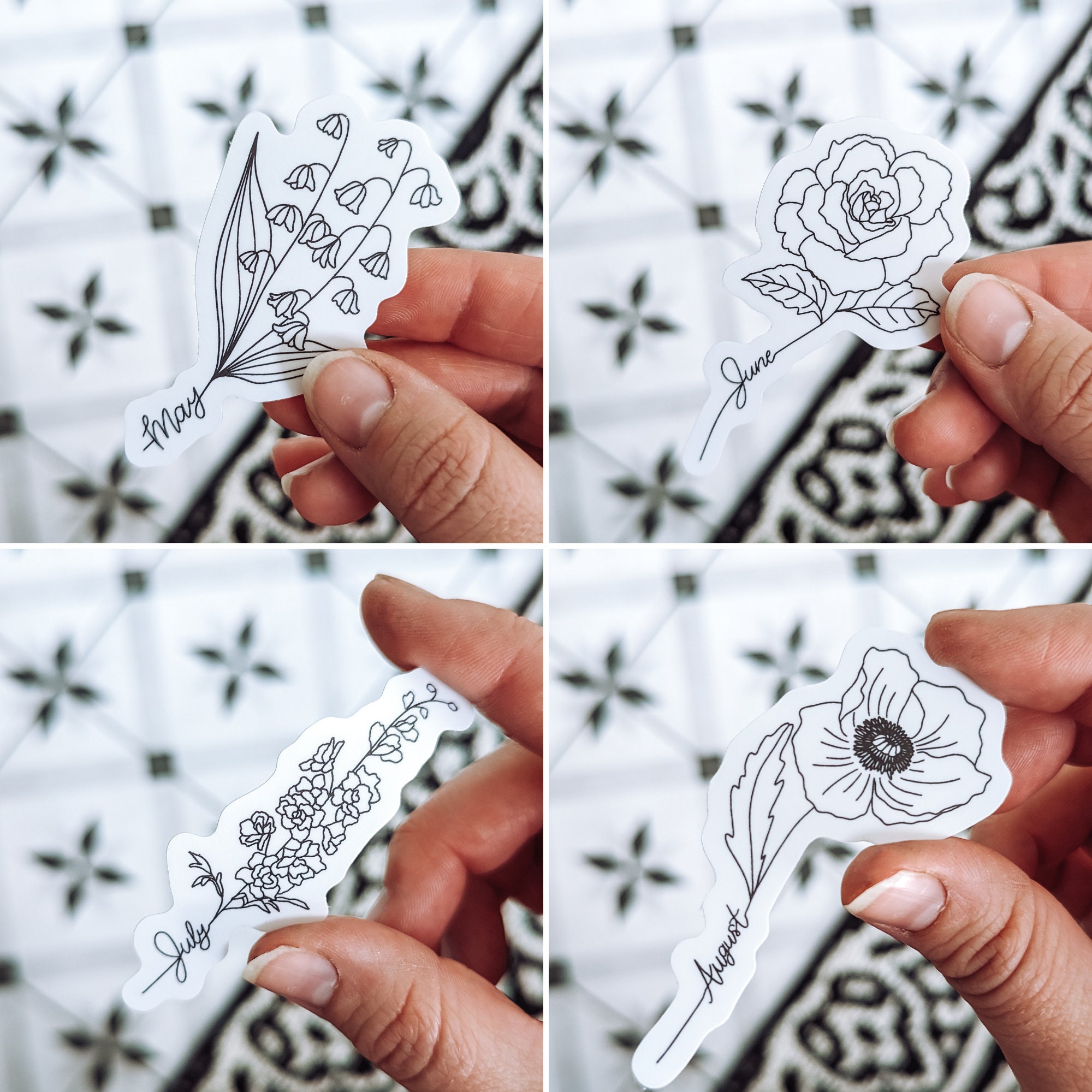 Birth Month Flower Stickers Choose Your Month Fine Line - Etsy